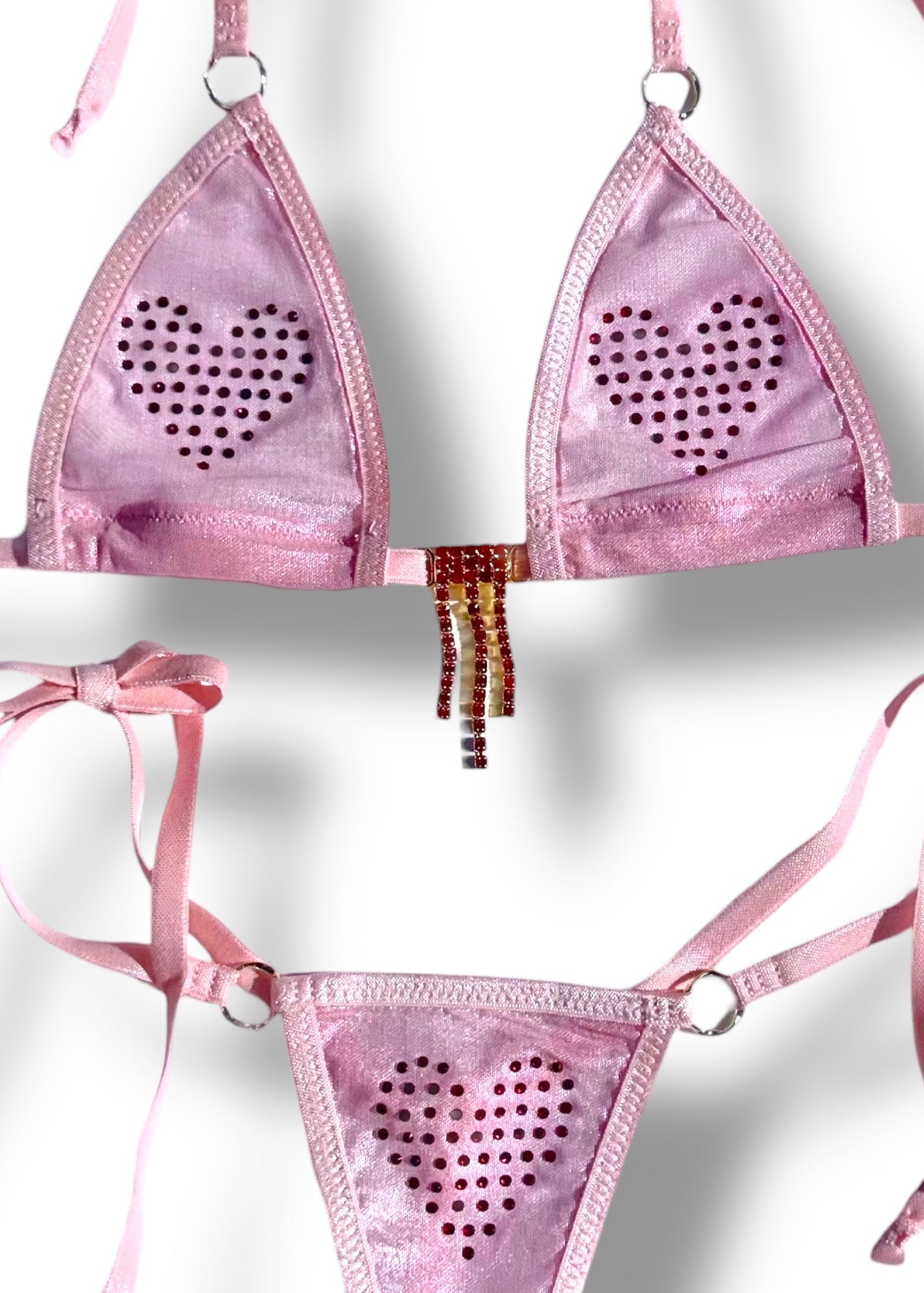 Crystal Heart Sheer Pink Valentine Lingerie Set Handmade USA – Denali Brand